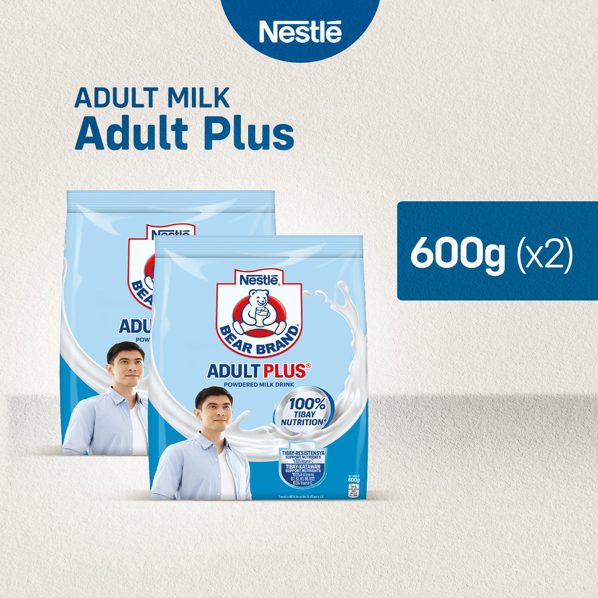BEAR BRAND Adult Plus Milk Powder 600g - Pack of 2