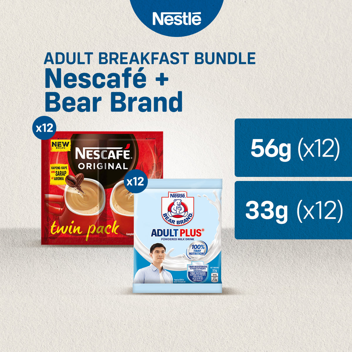 NESCAFE Original 3-in-1 Coffee Twin Pack 56g - Pack of 12 + BEAR BRAND
