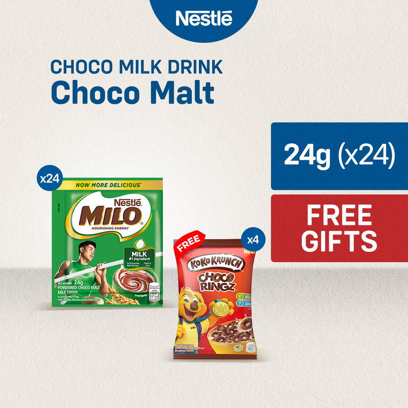 Buy Milo Activ-Go Choco Malt Powdered Milk Drink 24g- Pack of 24 get 4