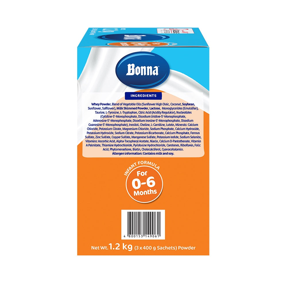 BONNA Stage 1 Infant Formula for 0 to 6 months 1.2kg (400g x 3)