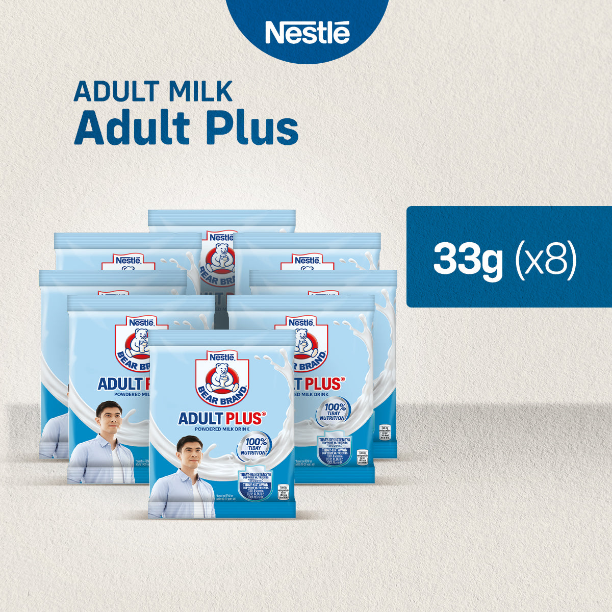 BEAR BRAND Adult Plus Milk Powder 33g - Pack of 8