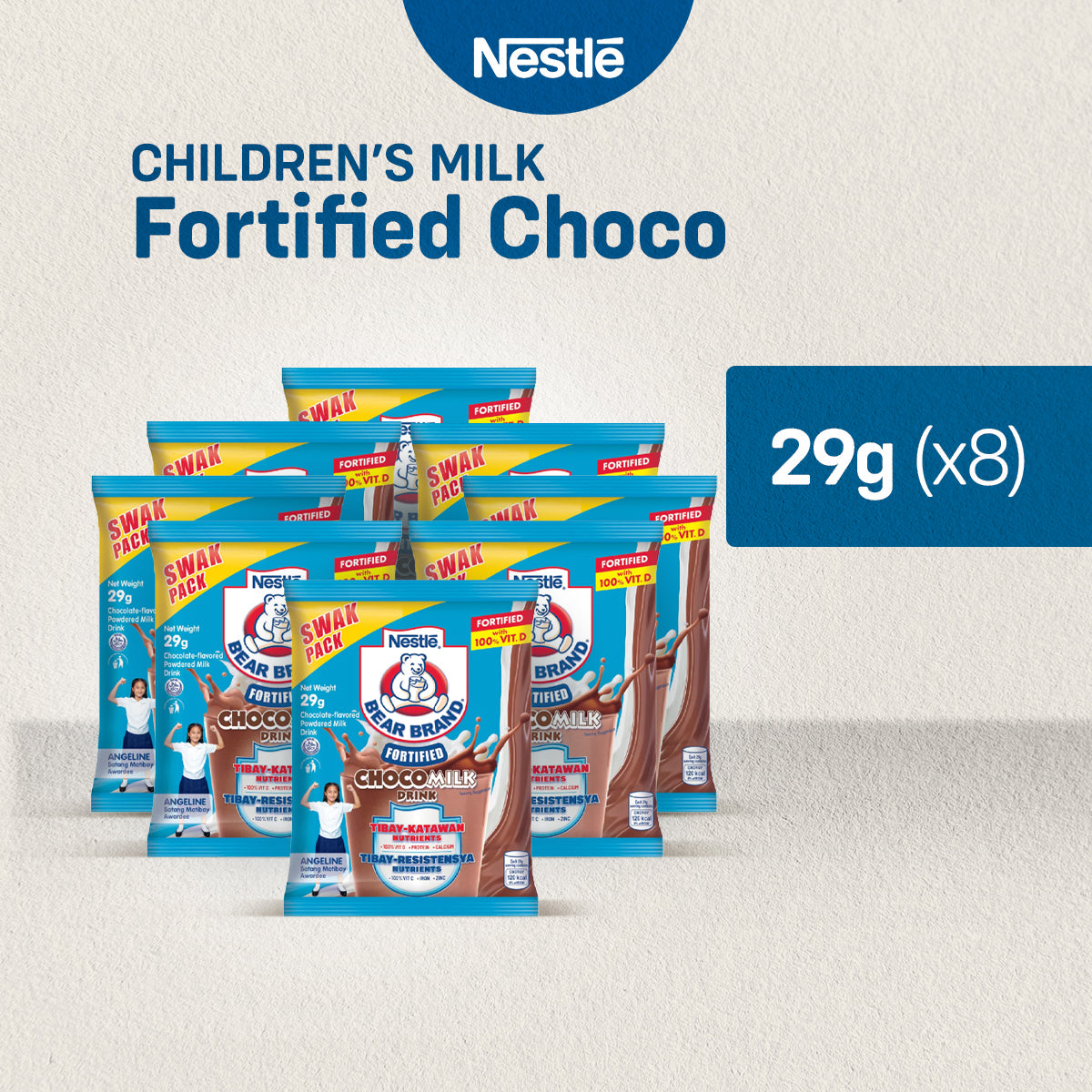 BEAR BRAND Fortified Choco Powdered Milk Drink 29g SWAK - Pack of 8