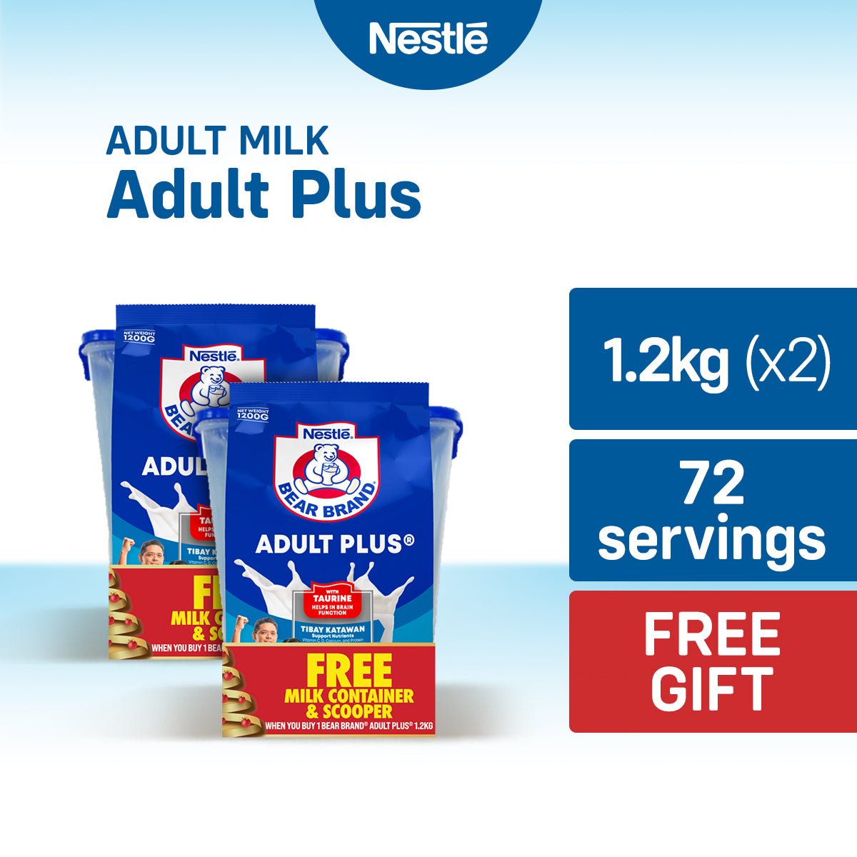 [FREE MILK CONTAINER] Bear Brand Adult Plus Milk Powder 1.2kg - Pack o