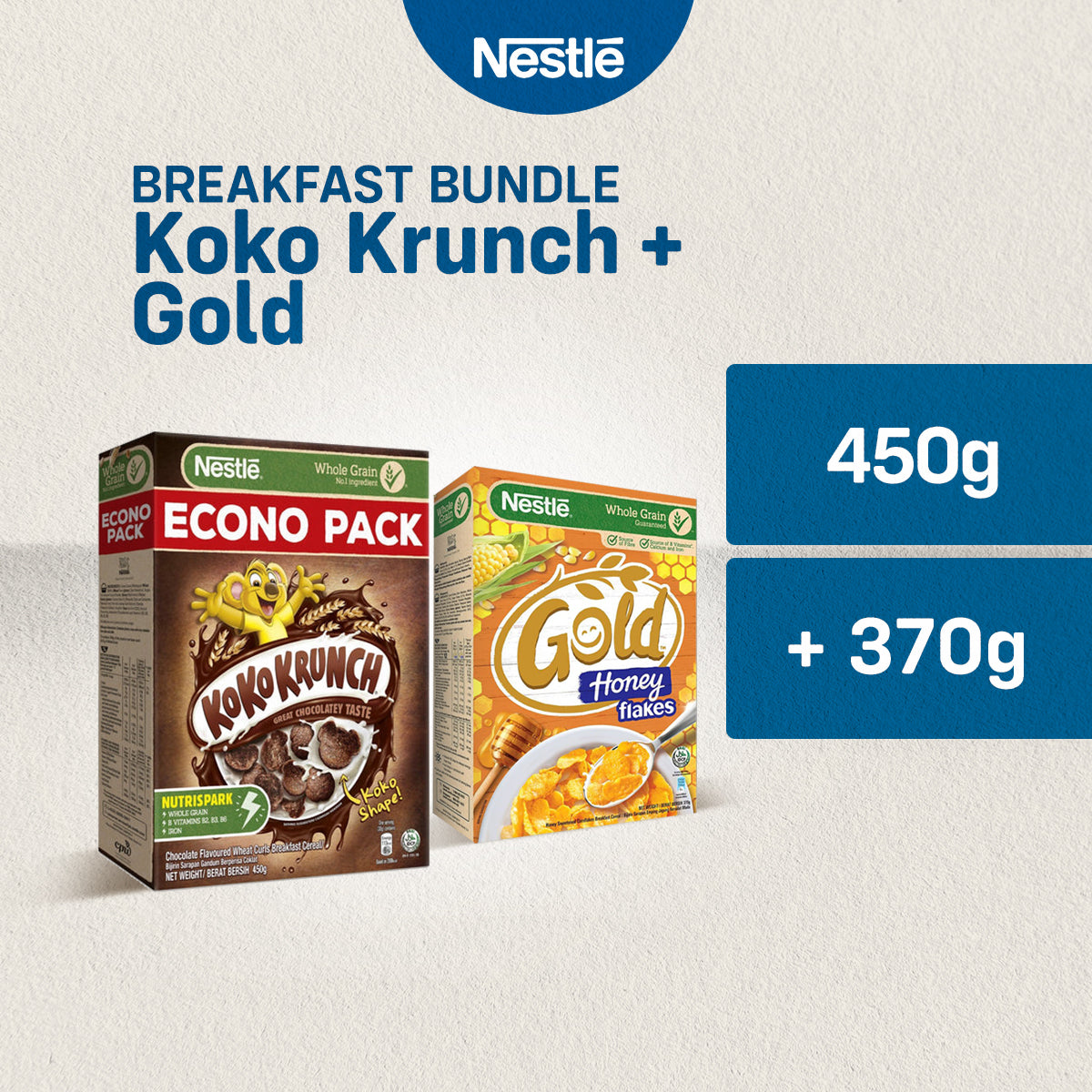 KOKO KRUNCH Breakfast Cereal 450g + GOLD Honey Flakes Breakfast Cereal
