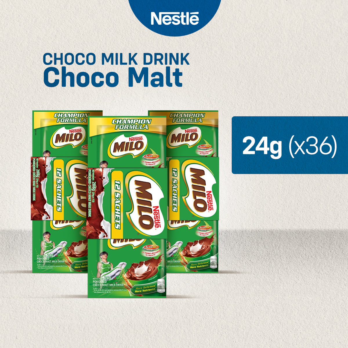 MILO Powdered Choco Malt Milk Drink 24g - Pack of 36