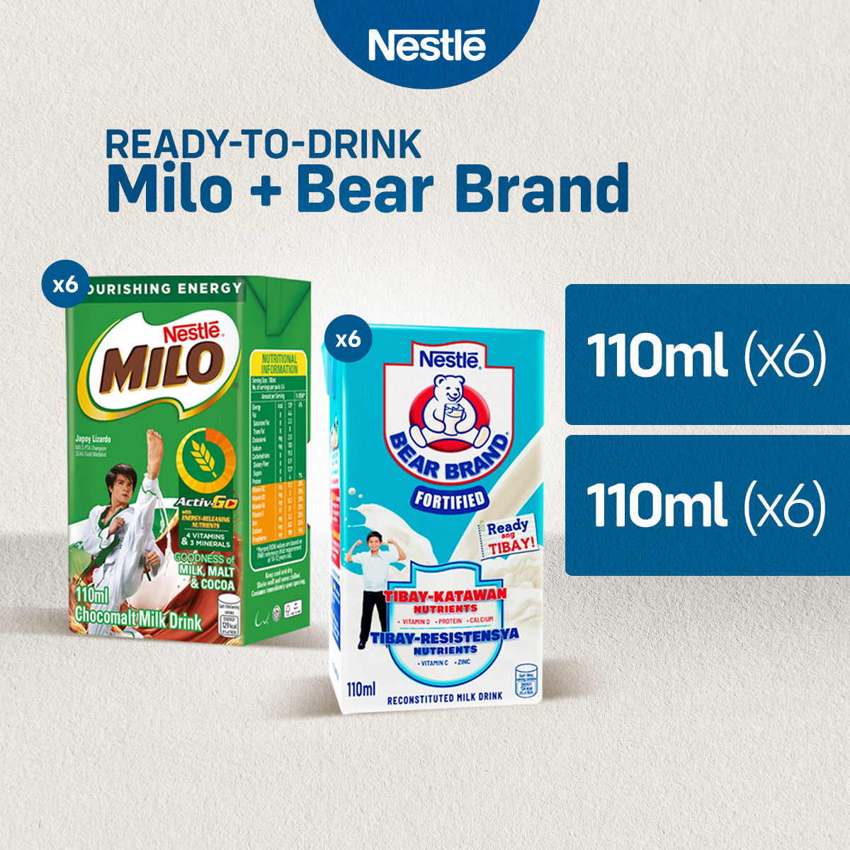 MILO Ready-to-Drink Flavoured Milk 110ml - Pack of 6 and BEAR BRAND Re