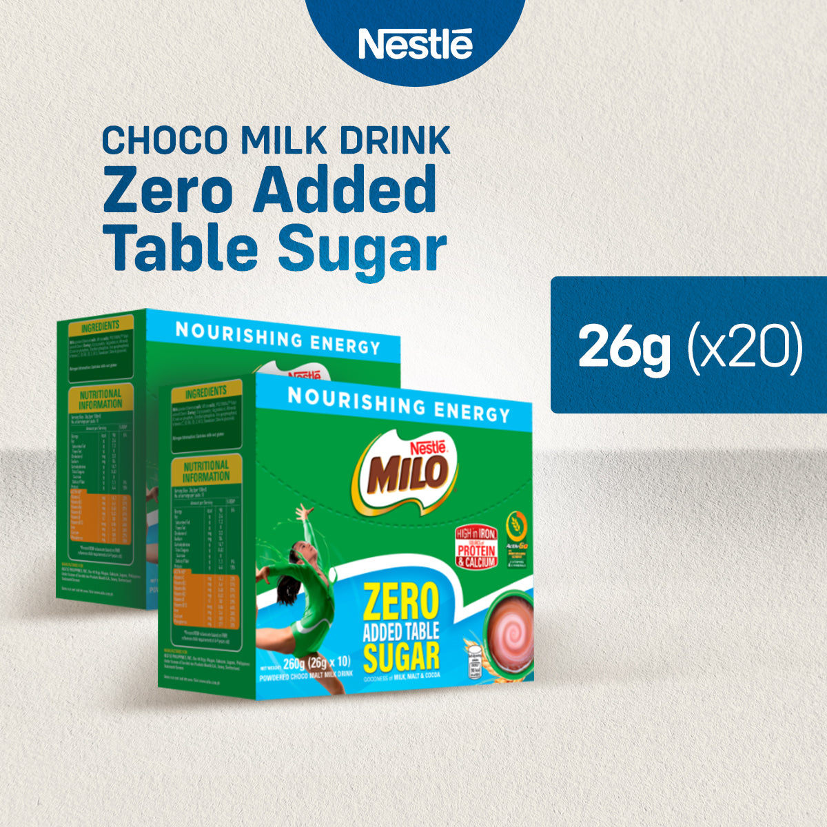 MILO Zero Added Table Sugar Powdered Choco Malt Milk Drink 26g - Pack