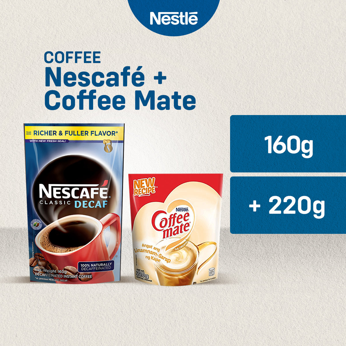 NESCAFÉ CLASSIC DECAF Instant Coffee 160g and COFFEE MATE Coffee Cream