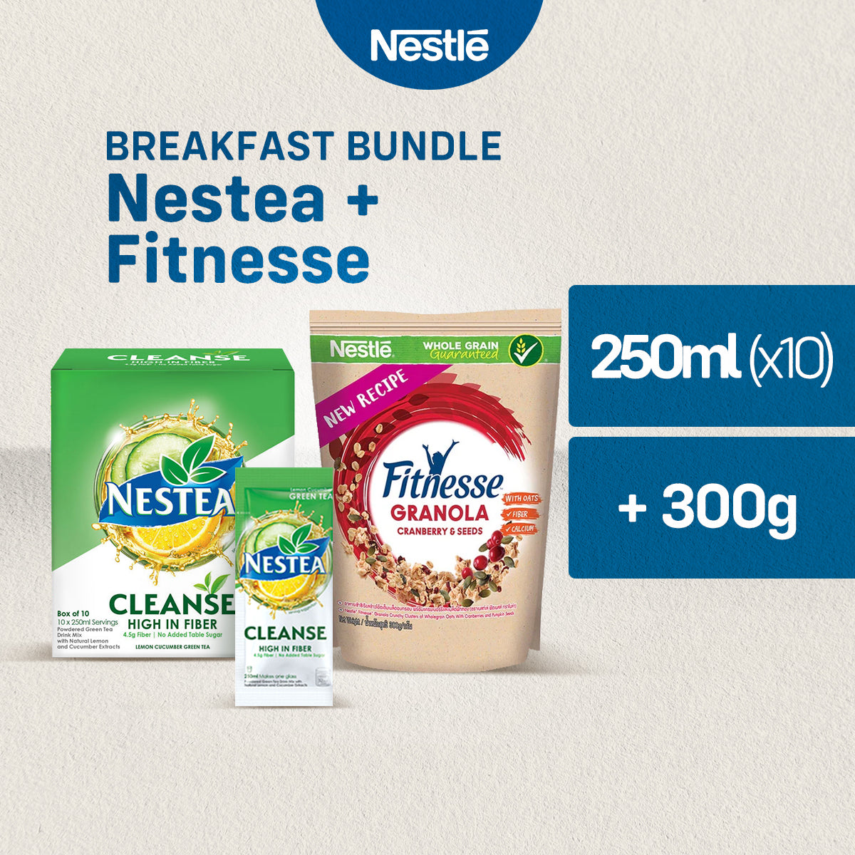 NESTEA Cleanse Powdered Green Tea 250ml - Pack of 10 + Fitnesse Granol