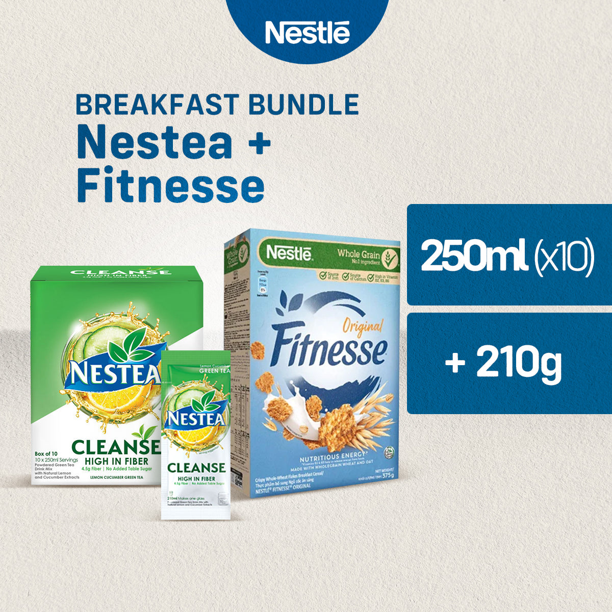 NESTEA Cleanse Powdered Green Tea 250ml - Pack of 10 + Fitnesse Breakf