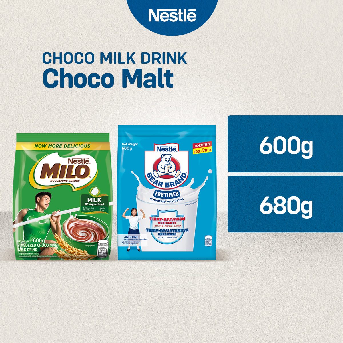 Milo Powdered Choco Malt Milk Drink 600g + Bear Brand Fortified Powder
