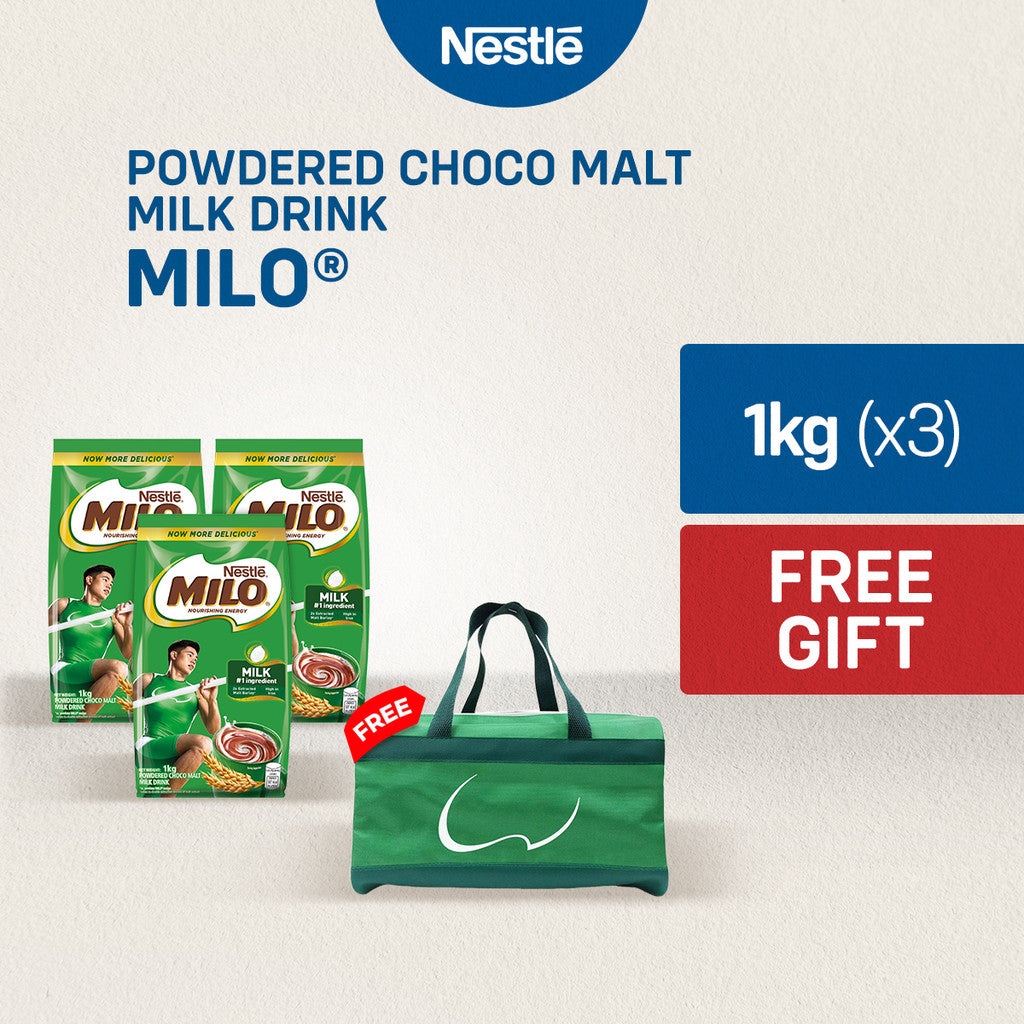 Milo Powdered Choco Malt Milk Drink 1kg - Pack of 3 with FREE Milo Duf