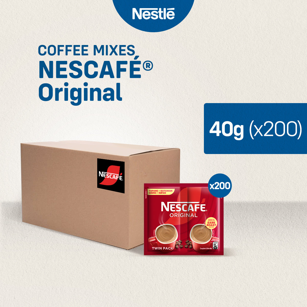 [CASE] NESCAFE Original 3-in-1 Coffee Twin Pack 40g - Pack of 200