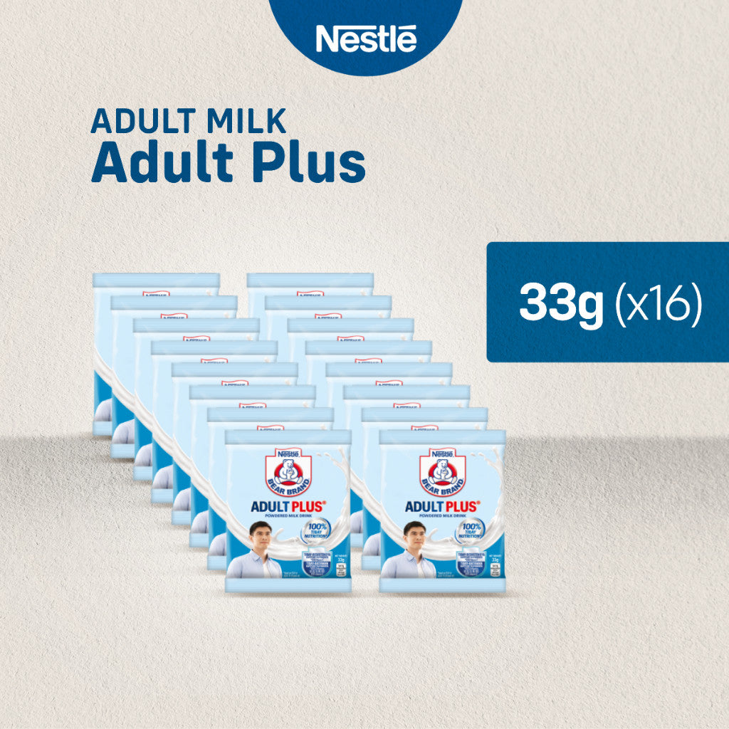 Bear Brand Adult Plus Milk Powder 33g - Pack of 16