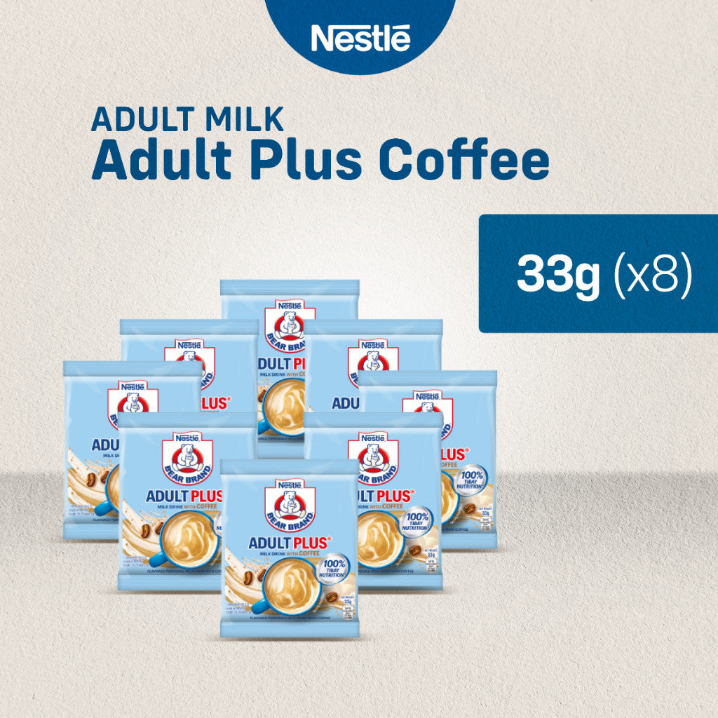 Bear Brand Adult Plus Milk Powder with Coffee 33g - Pack of 8