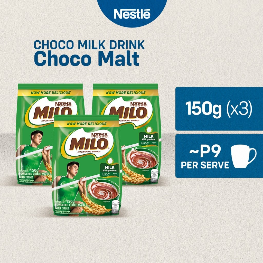 Milo Powdered Choco Malt Milk Drink 150g - Pack of 3