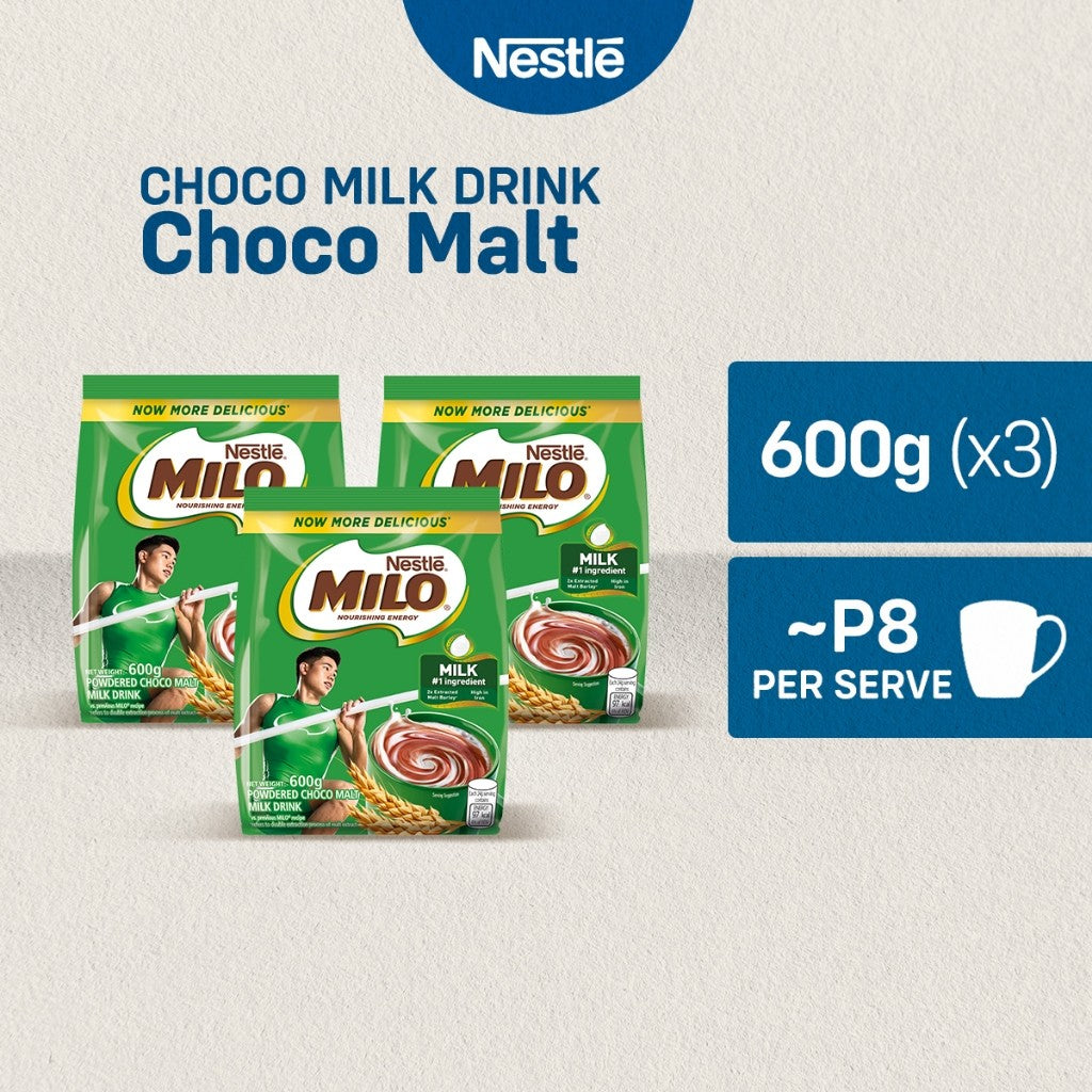 Milo Powdered Choco Malt Milk Drink 600g - Pack of 3