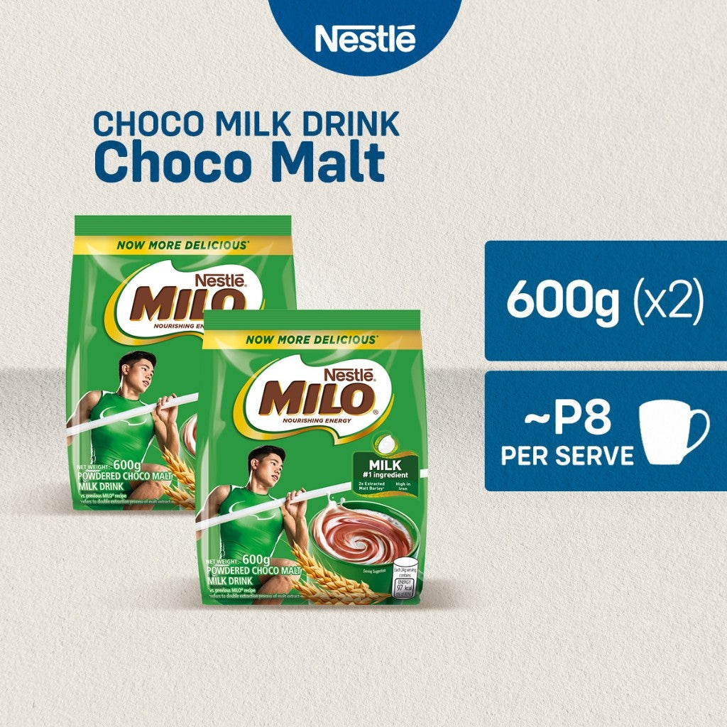 Milo Powdered Choco Malt Milk Drink 600g - Pack of 2