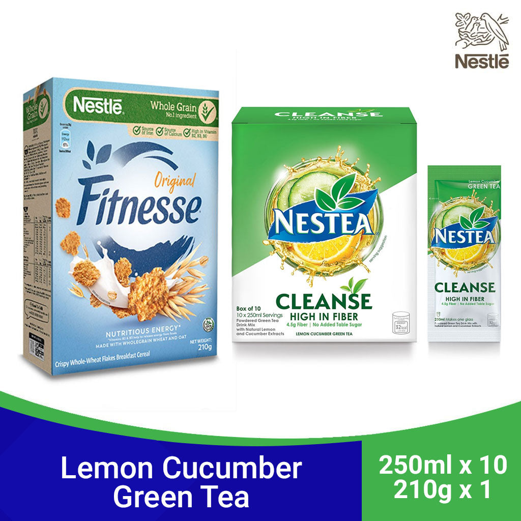 NESTEA Cleanse Powdered Green Tea 250ml - Pack of 10 + Fitnesse Breakf