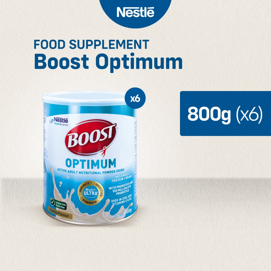 NESTLE BOOST Optimum Vanilla Adult Milk Powder 800g - Pack of 6