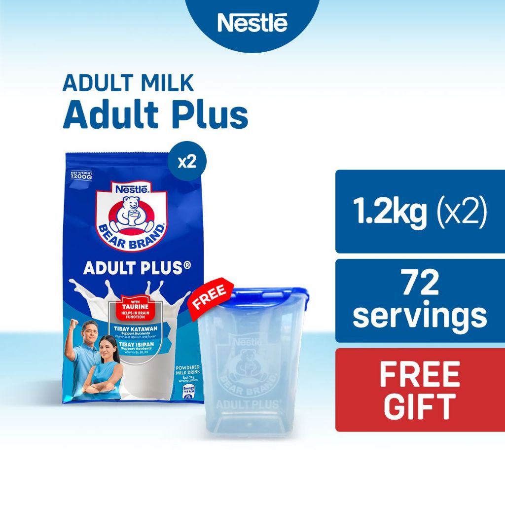 [FREE MILK CONTAINER] Bear Brand Adult Plus Milk Powder 1.2kg - Pack o