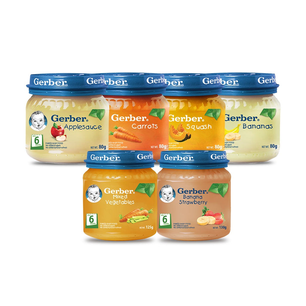 GERBER Bundle Pack - Pack of 6 (Applesauce, Carrot, Banana, Squash, Mi
