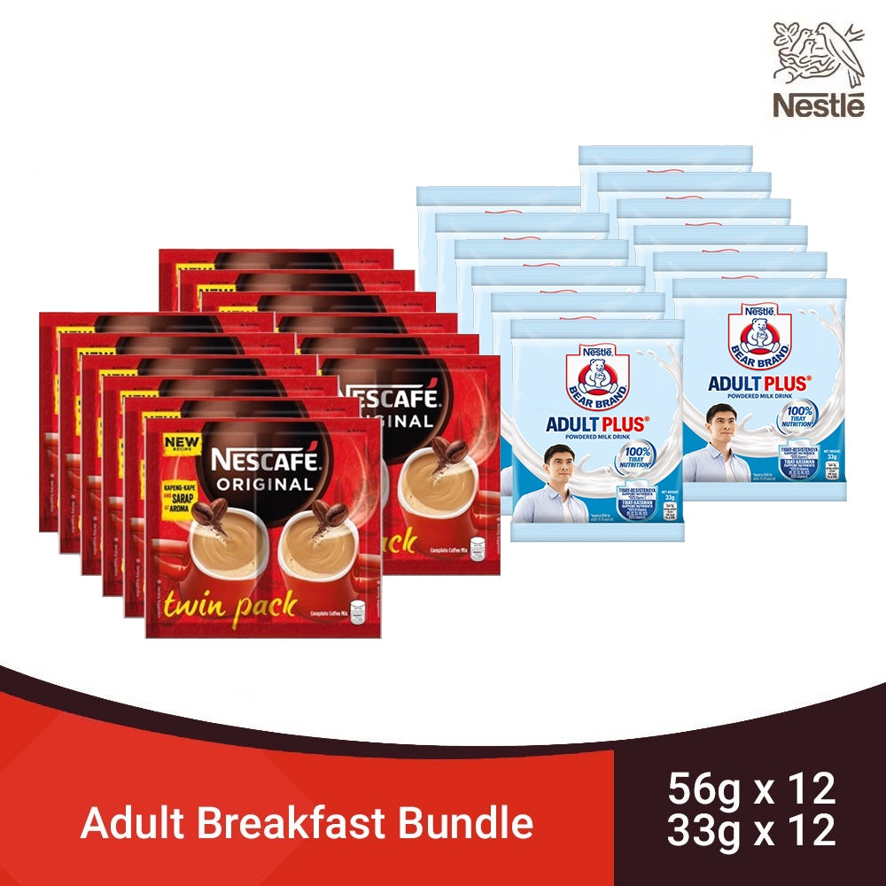 NESCAFE Original 3-in-1 Coffee Twin Pack 56g - Pack of 12 + BEAR BRAND