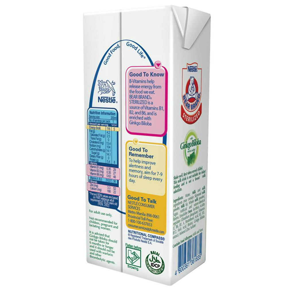 Bear Brand Sterilized UHT Milk with Gingko Biloba 200ml - Pack of 2