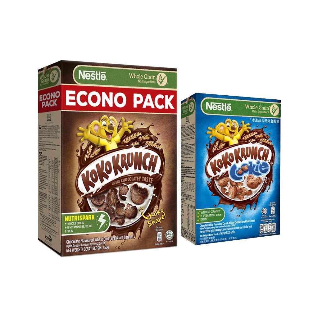 KOKO KRUNCH Breakfast Cereal 450g with KOKO KRUNCH Cookie Breakfast Ce